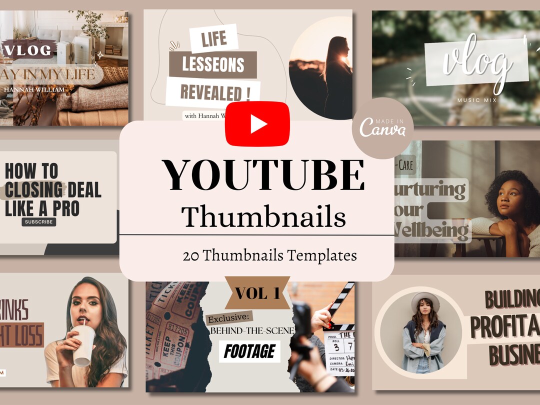 Neutral Youtube Thumbnail Templates | Custom Youtube Branding Kit ...