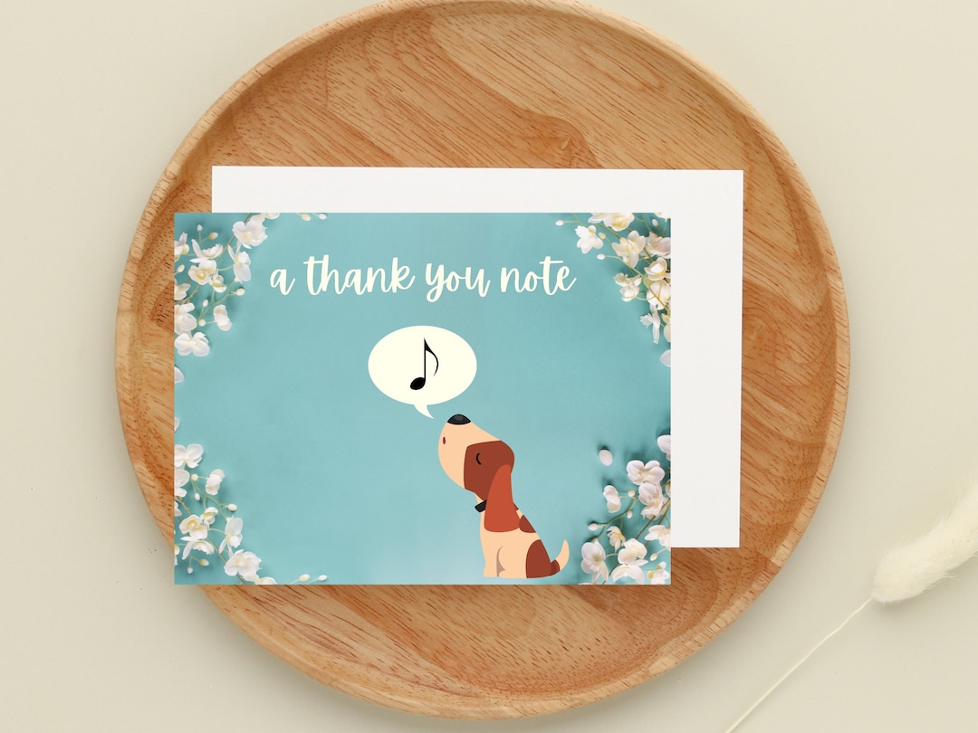 Thank You Note Cute Dog Thank You Note, Musical Thank You Note, Dog ...
