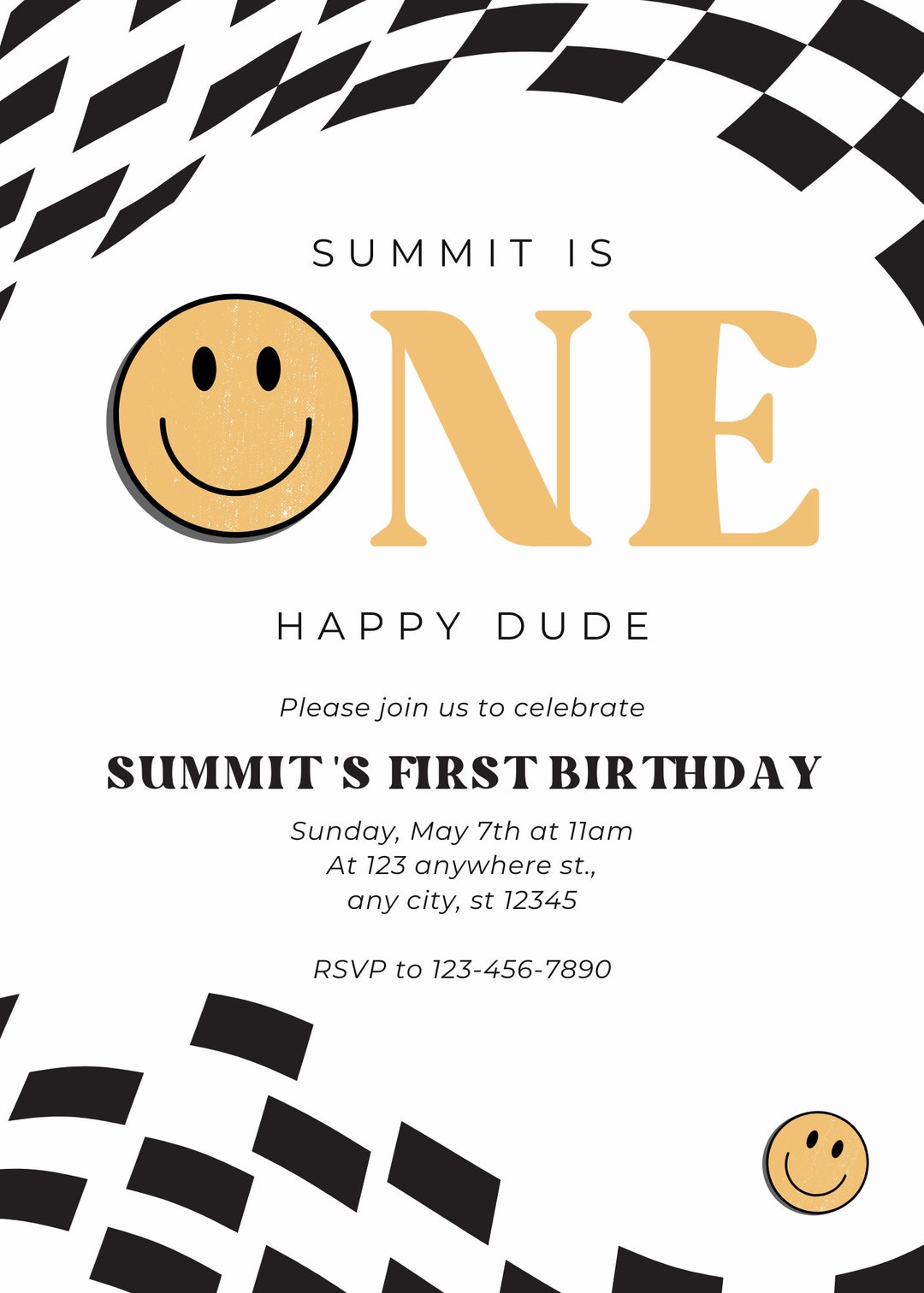 One Happy Dude Invitation Template, Editable Download, Smiley Face ...
