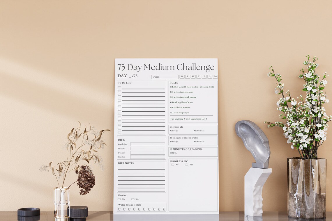 75 Day Medium Challenge | PDF Printable Day Planner - Etsy