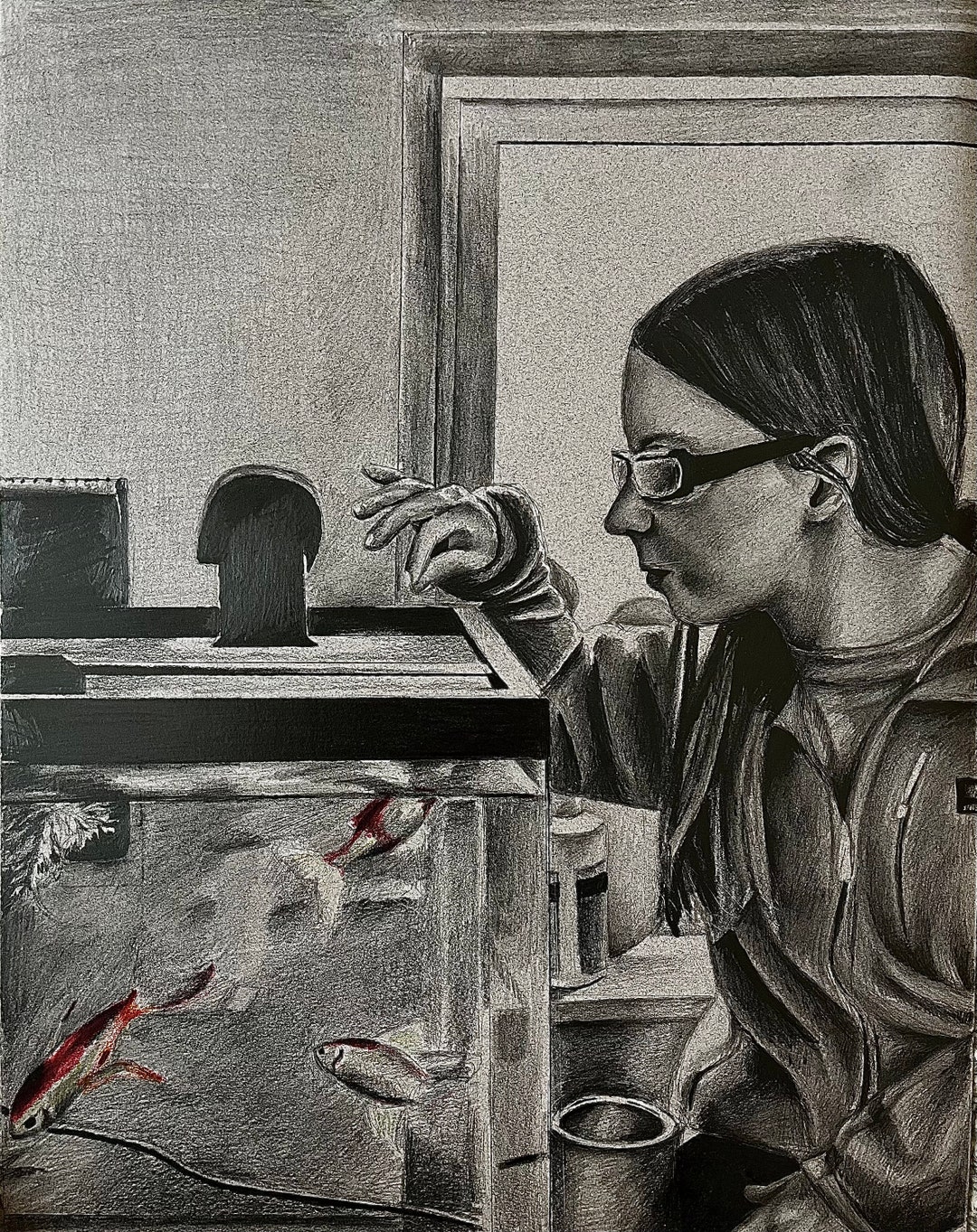 Feed the Fish Graphite and Color Pencil Art Piece - Etsy