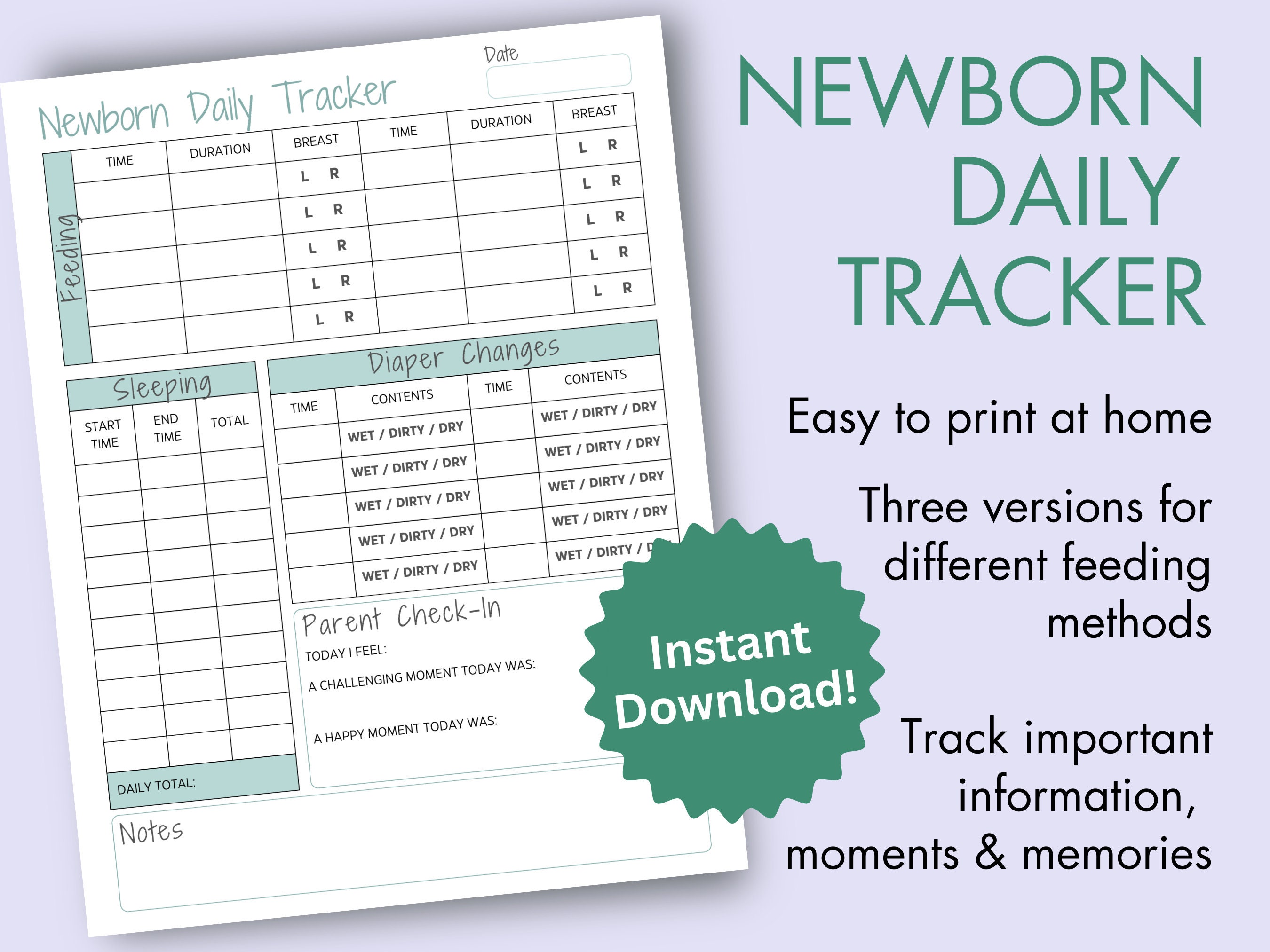 Newborn Tracker PDF Download, Infant Tracker, Infant Daily Log, Newborn ...