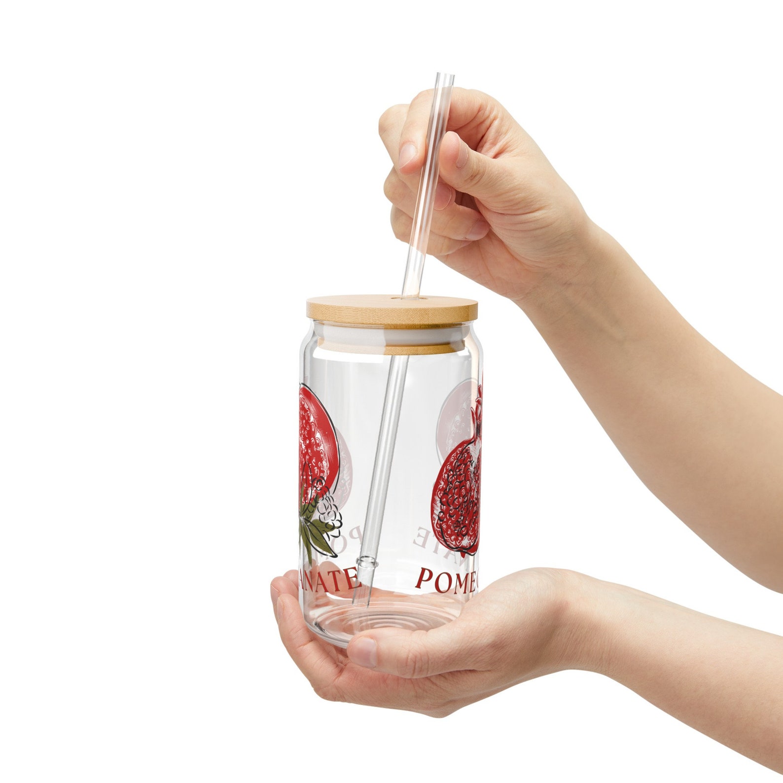 Pomegranate Fruit Glass Tumbler Bamboo Lid Straw Boho Art Iced Coffee ...