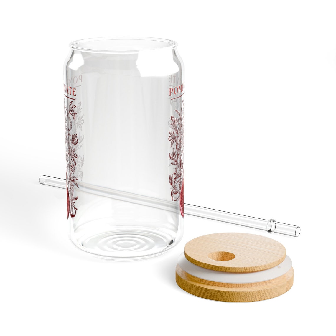 Pomegranate Vintage Glass Tumbler Bamboo Lid Straw Boho Art Iced Coffee ...
