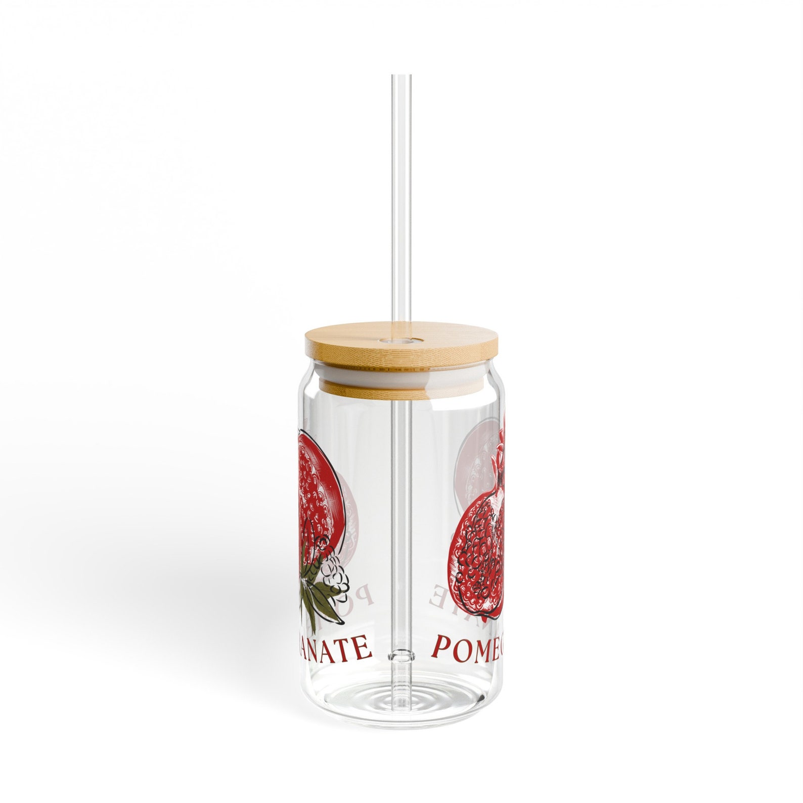 Pomegranate Fruit Glass Tumbler Bamboo Lid Straw Boho Art Iced Coffee ...