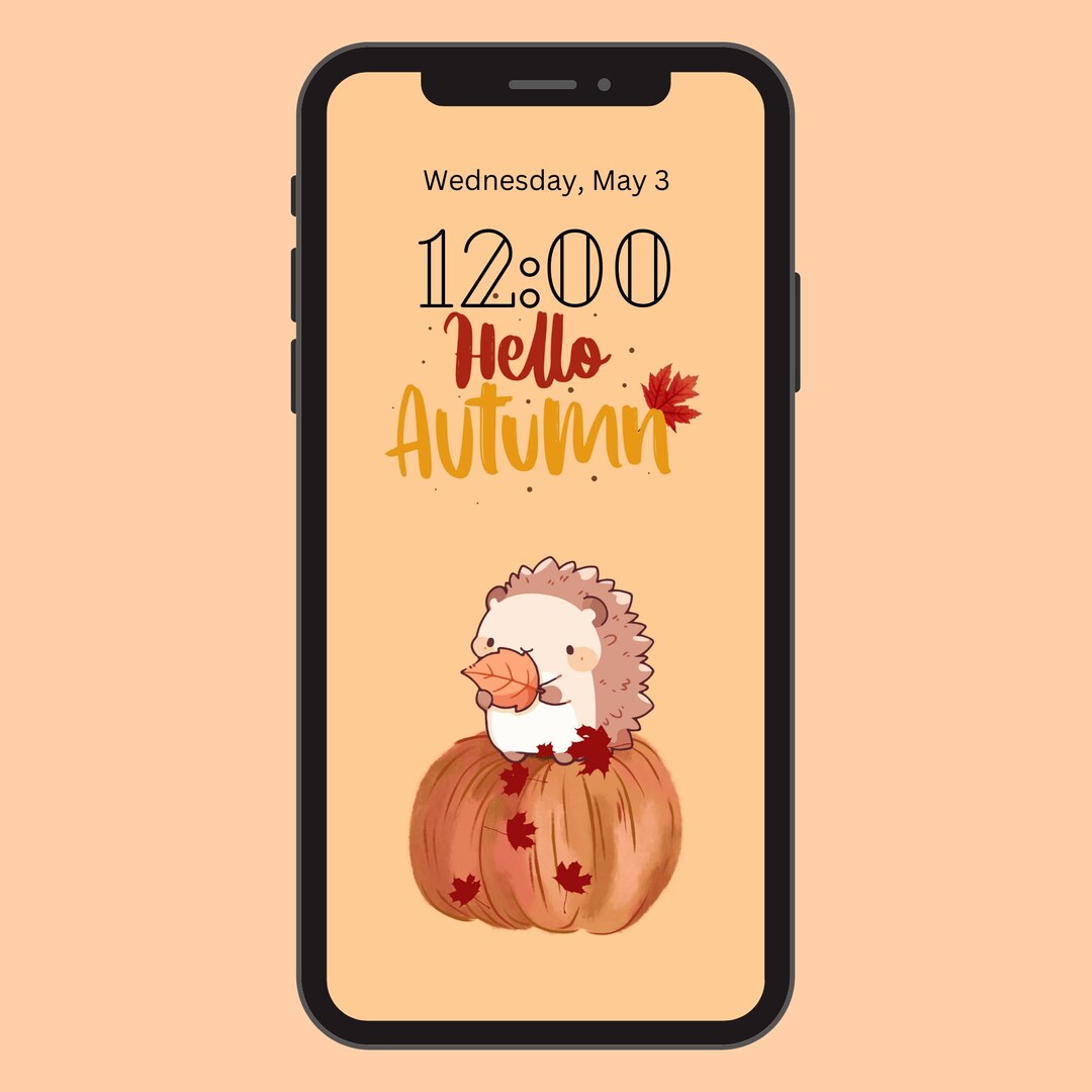 Autumn Hedgehog iPhone Wallpaper, Fall Lock Screen (digital Download ...