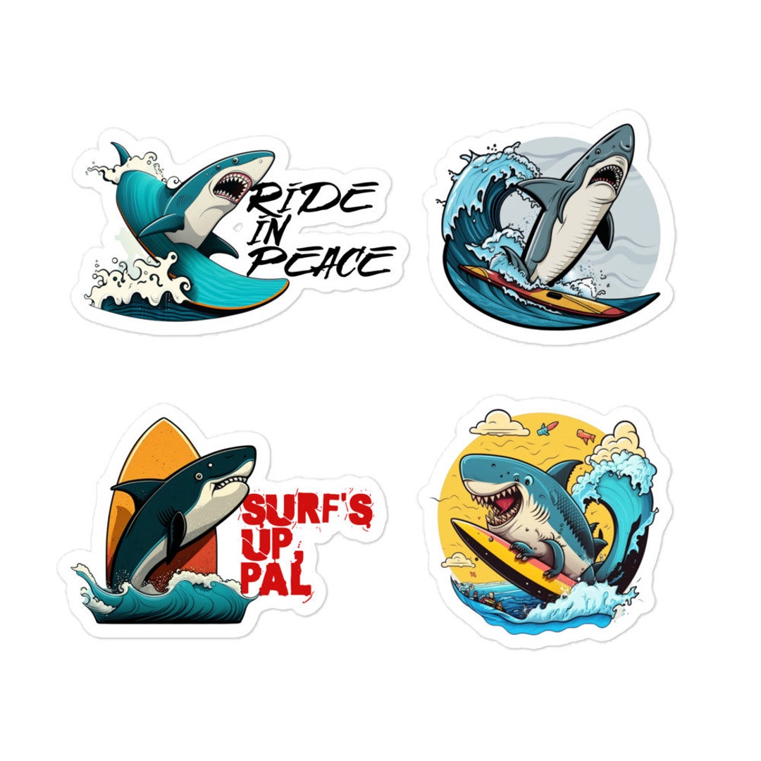 Shark Stickers, Surfing Stickers, Ocean Stickers, Water Stickers, 4 ...