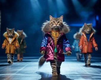 Catwalk Poster, Fashion Cats, Cat Clothes, Digital Printable Cats ...