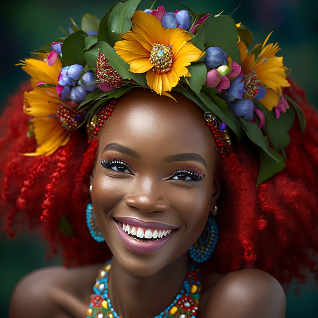 Black African Princess Wearing a Flower Crown - Etsy
