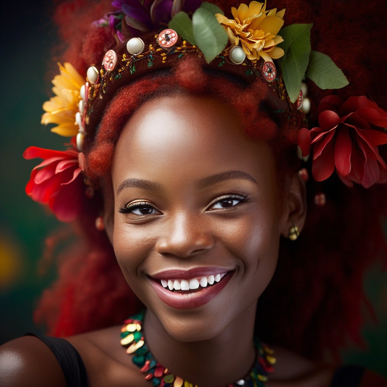 Black African Princess Wearing a Flower Crown - Etsy
