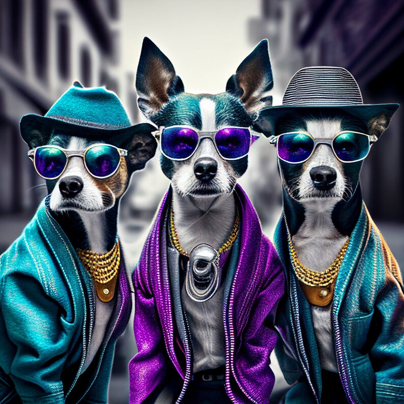 Three Pimped-out Pooches: Original Art of 3 Sketchy Dogs Dressed as ...