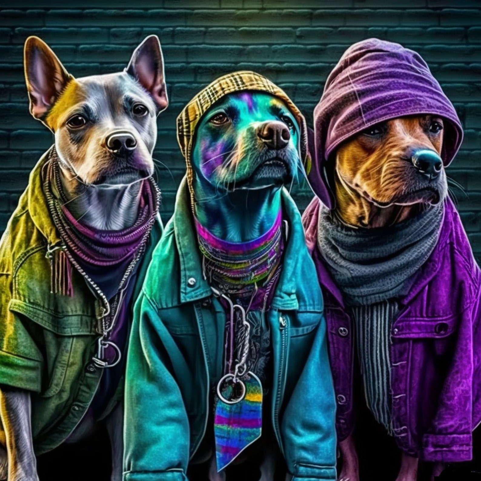 Three Pimped-out Pooches: Original Art of 3 Sketchy Dogs Dressed as ...