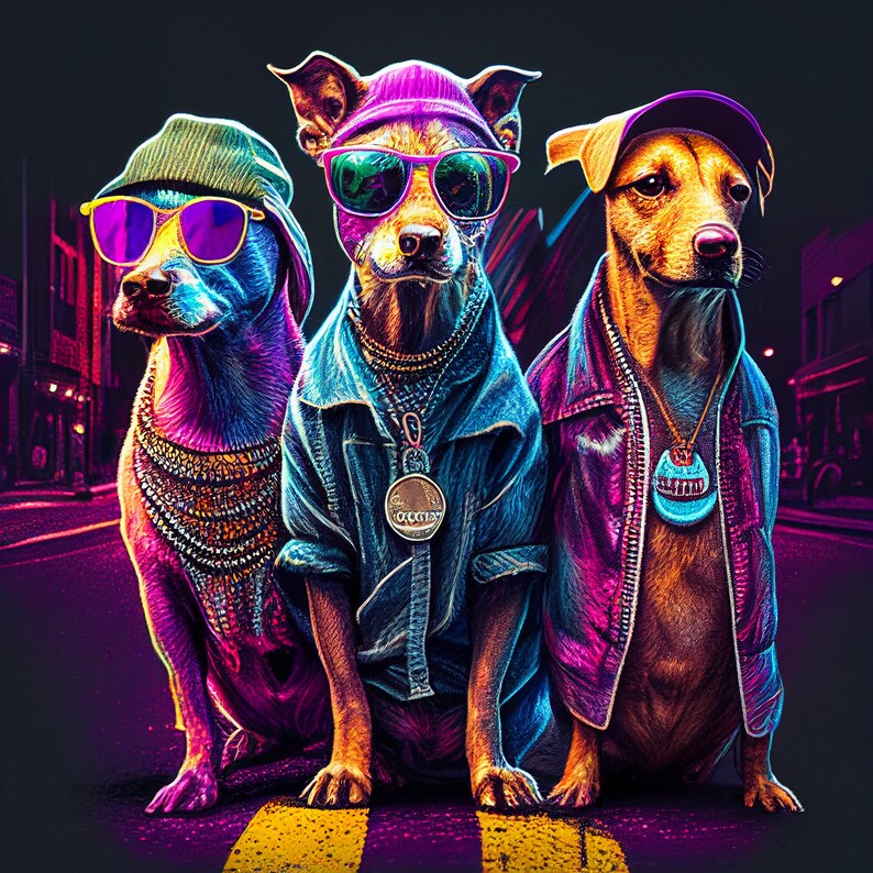 Three Pimped-out Pooches: Original Art of 3 Sketchy Dogs Dressed as ...