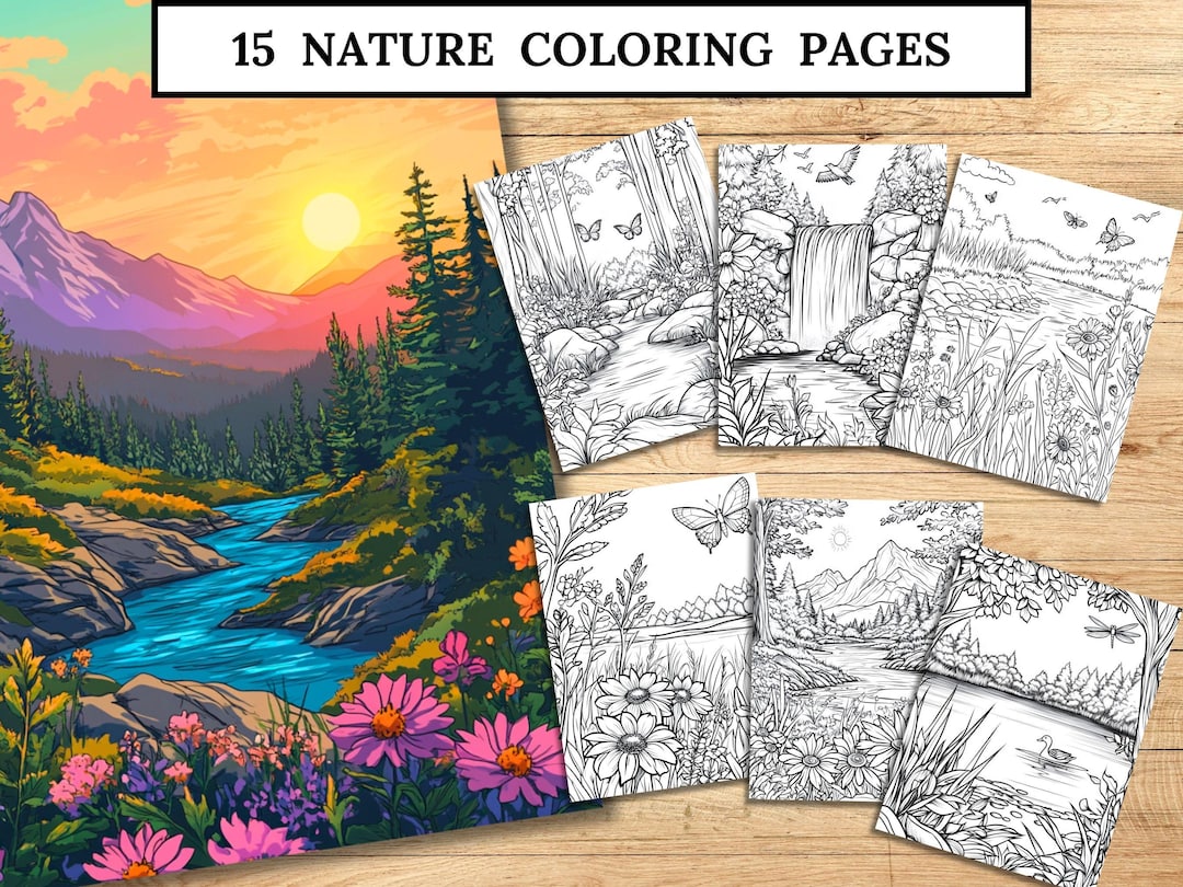 15 Nature Coloring Pages Printable Scenic Coloring Pages Relaxing ...