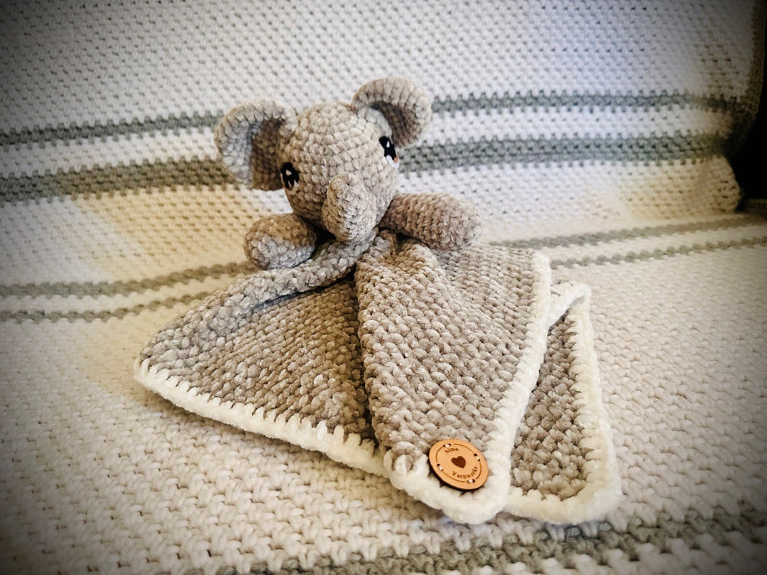 Crochet Lovey Blanket Baby Soft and Velvety Baby Elephant in Light Gret ...