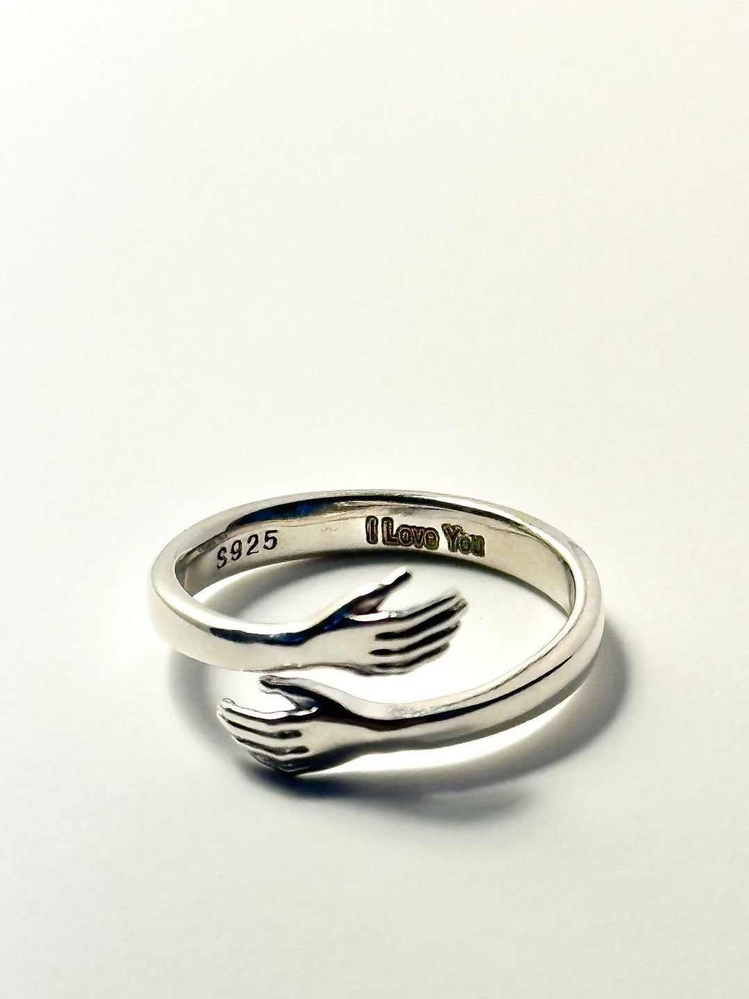 925 Sterling Silver Ring, Personalized Love Hug Ring, Engraving Hand ...