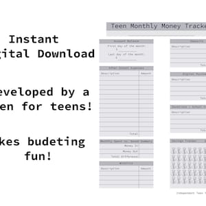 Teen Monthly Money Tracker Template, Budget, Worksheet, Printable ...