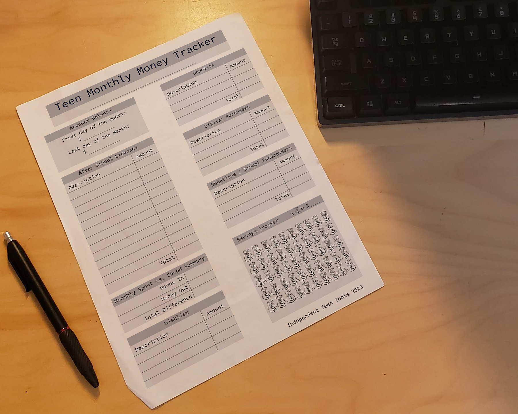 Teen Monthly Money Tracker Template, Budget, Worksheet, Printable ...