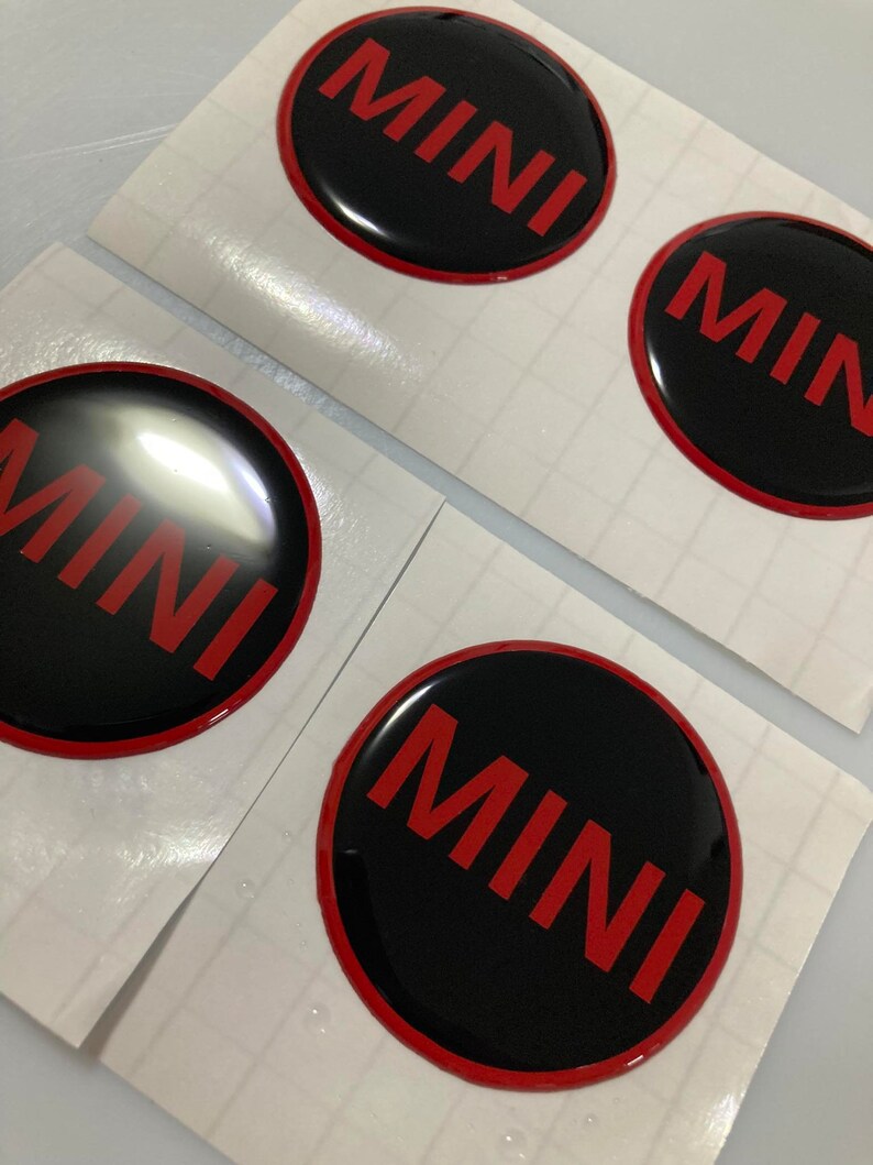 Set of 4 Mini Cooper Emblem Logo Stickers in 3D Hubcaps Customizable ...