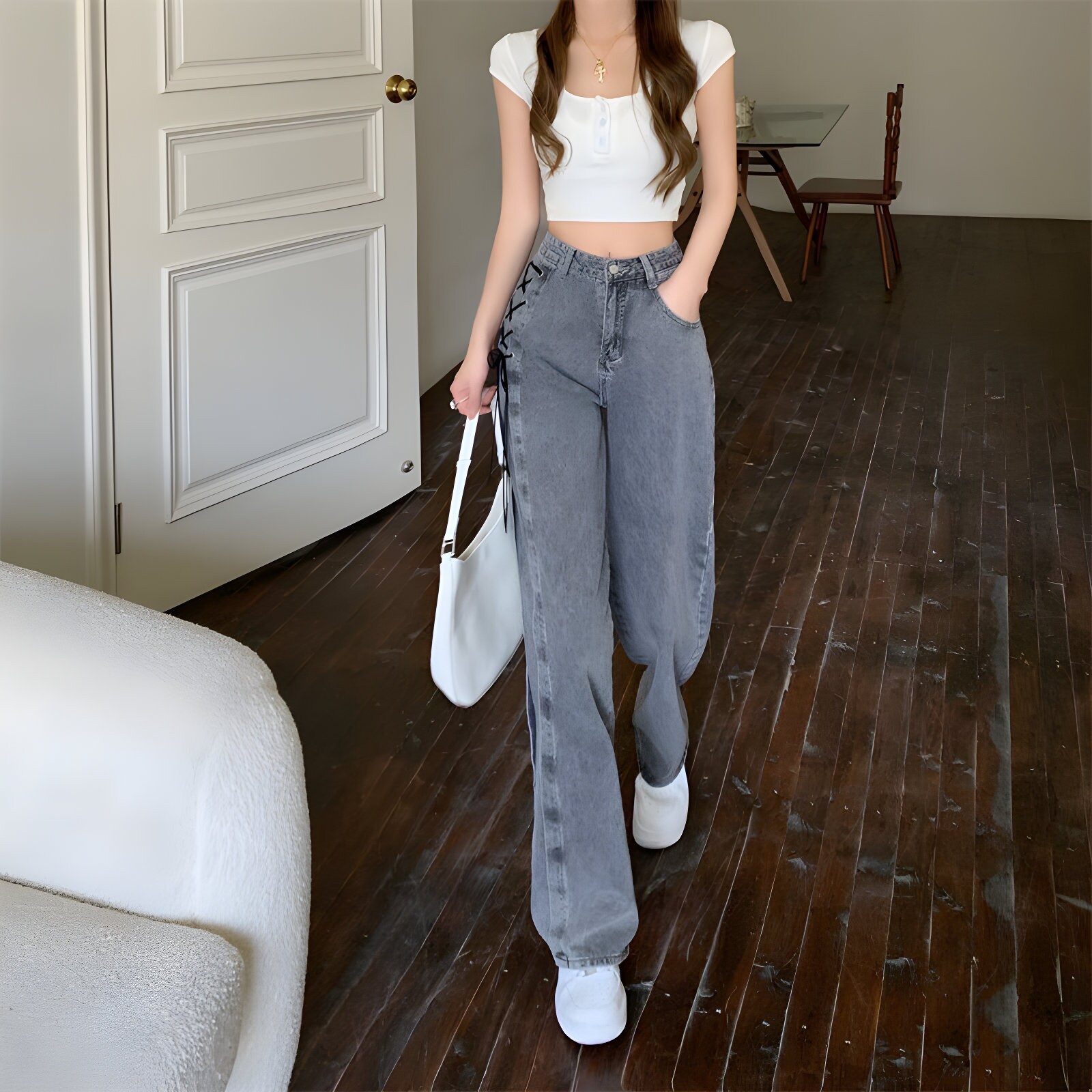 GRUNGE Graue Jeans mit Schnürsenkeln Y2K Fitted Jeans Jeans - Etsy.de