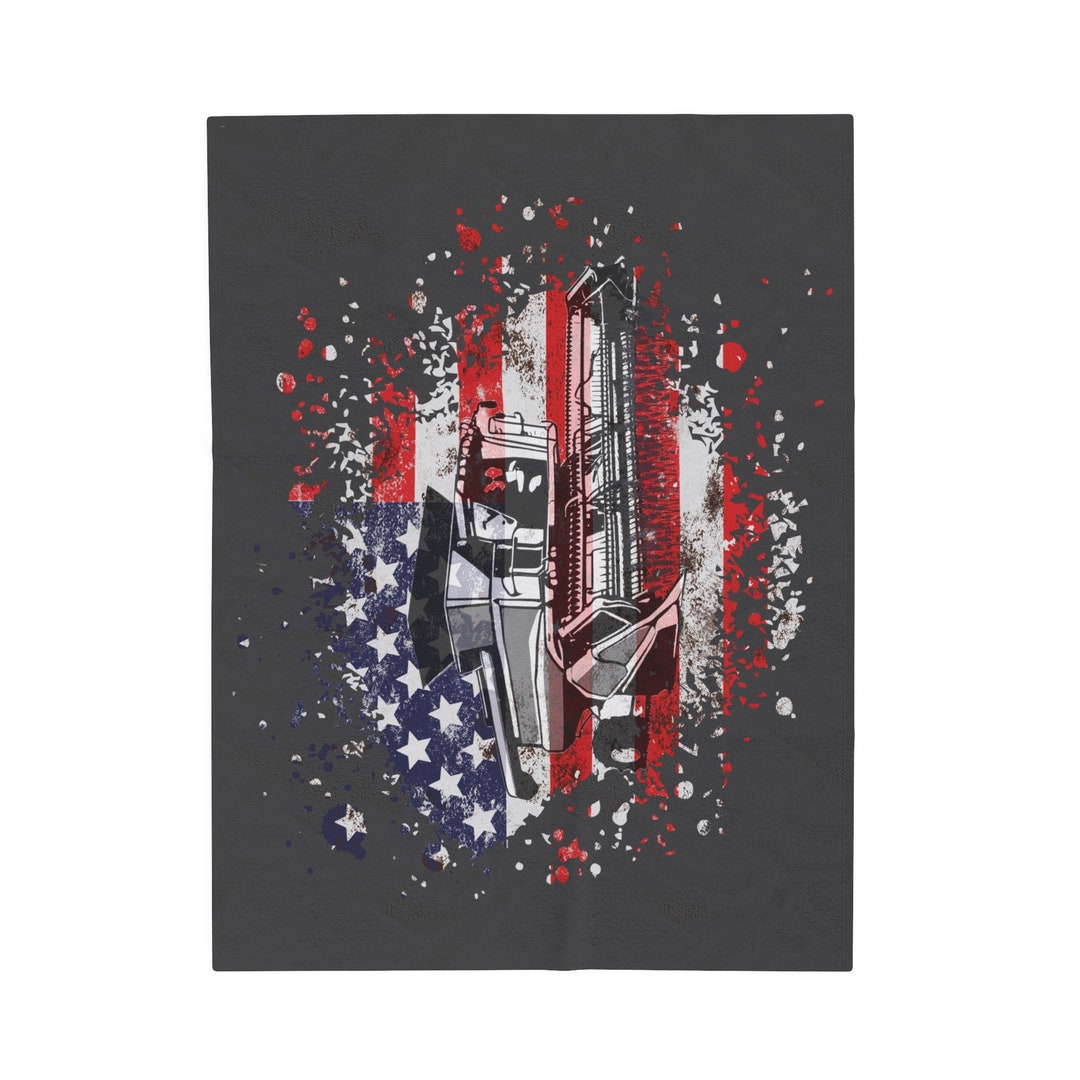 Combine Flag Blanket, American Harvester, Farm Blanket, Velveteen Plush ...