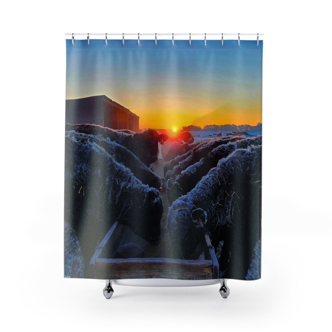 Feeding Cows Shower Curtain, Cow Shower Curtain, Angus Shower Curtain ...