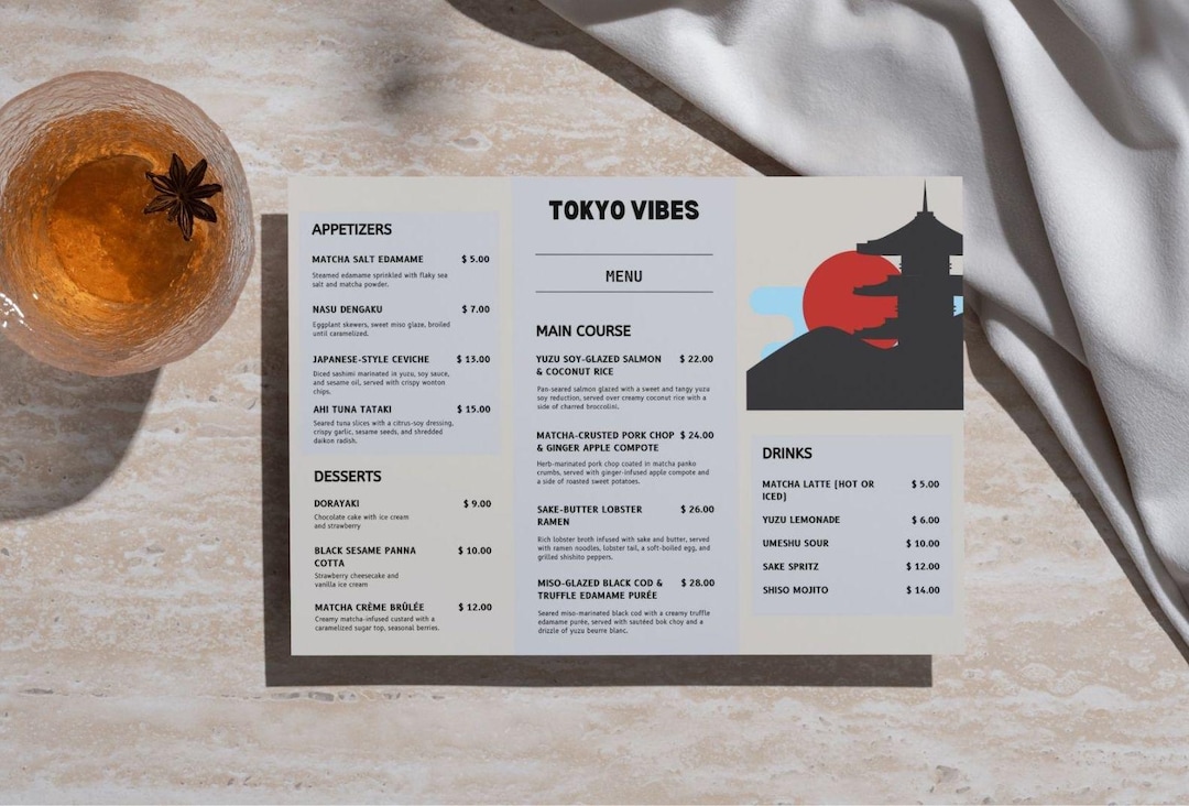 Minimalistic Landscape Menu Template | Instant Download | Editable Menu ...