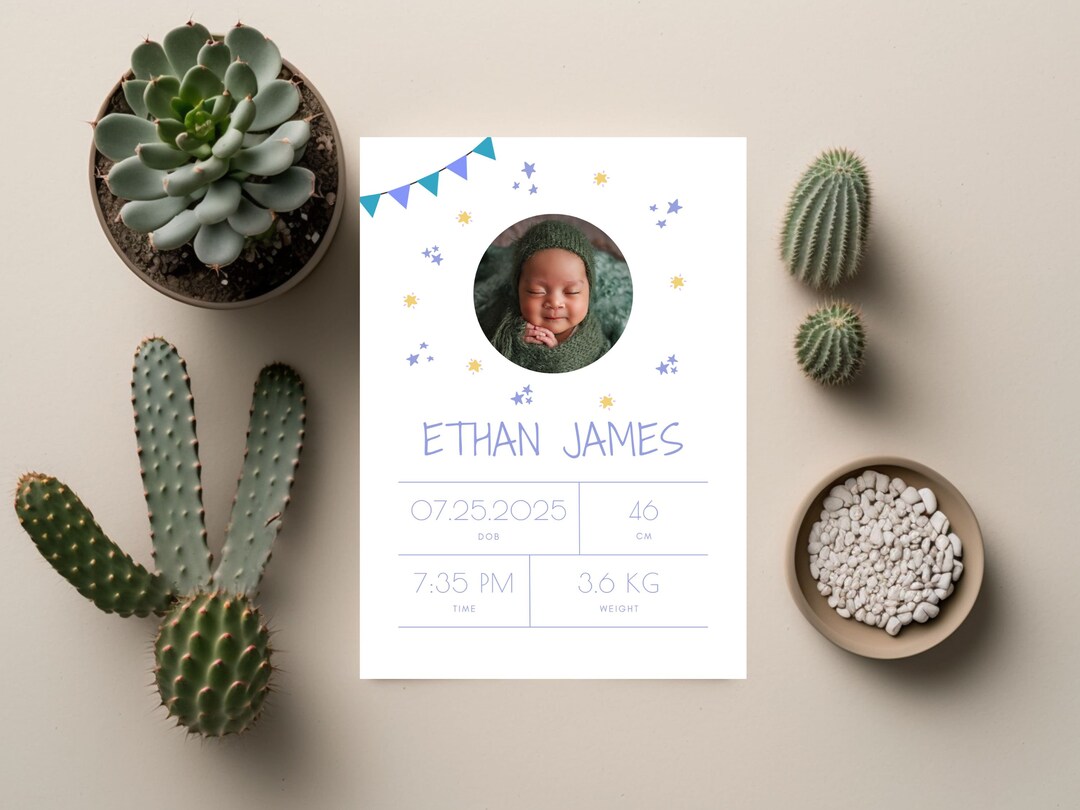 Editable Baby Born Card Template | Customizable Newborn Announcement ...
