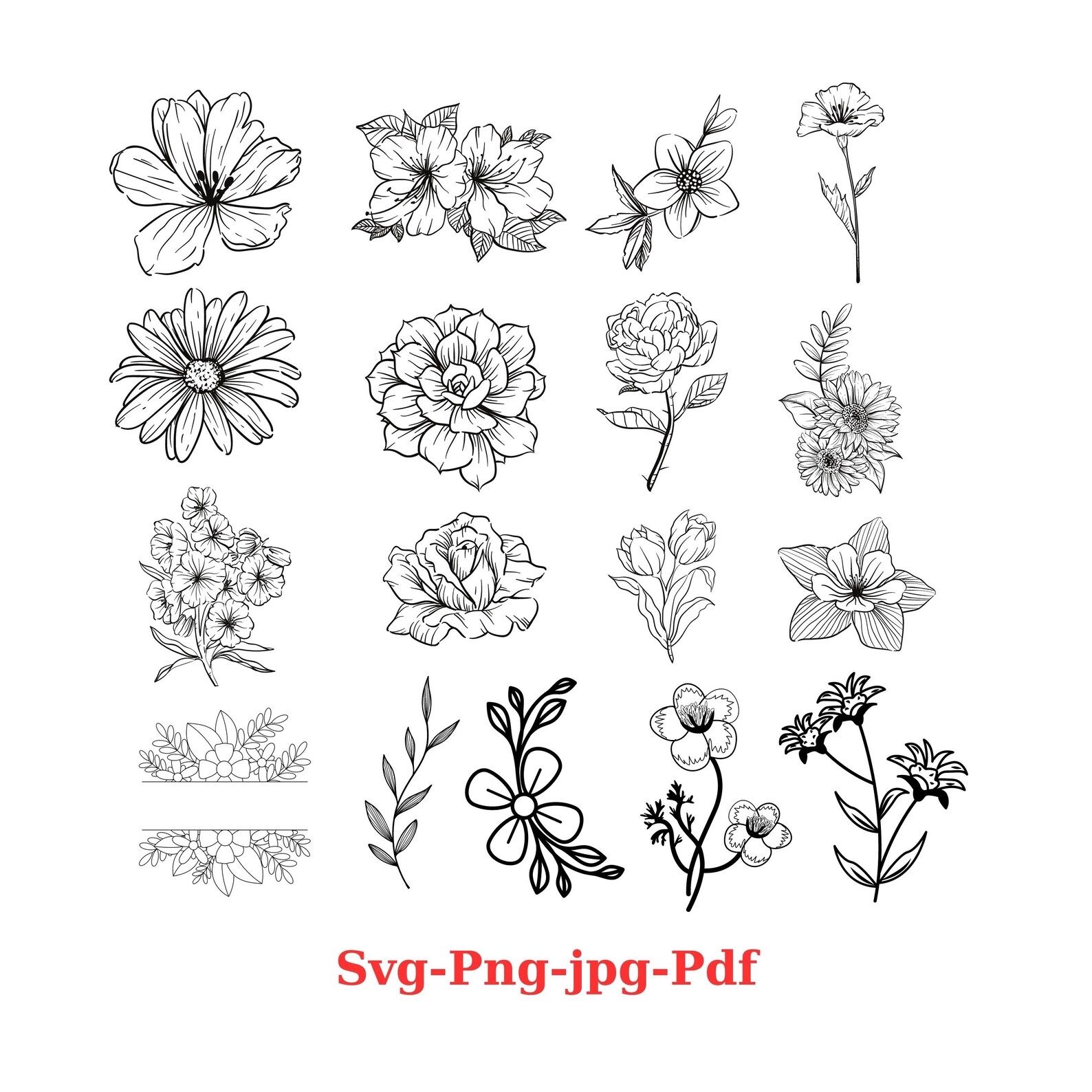 Flowers SVG Bundle Flowers Clipart Leaves Svg Rose SVG - Etsy