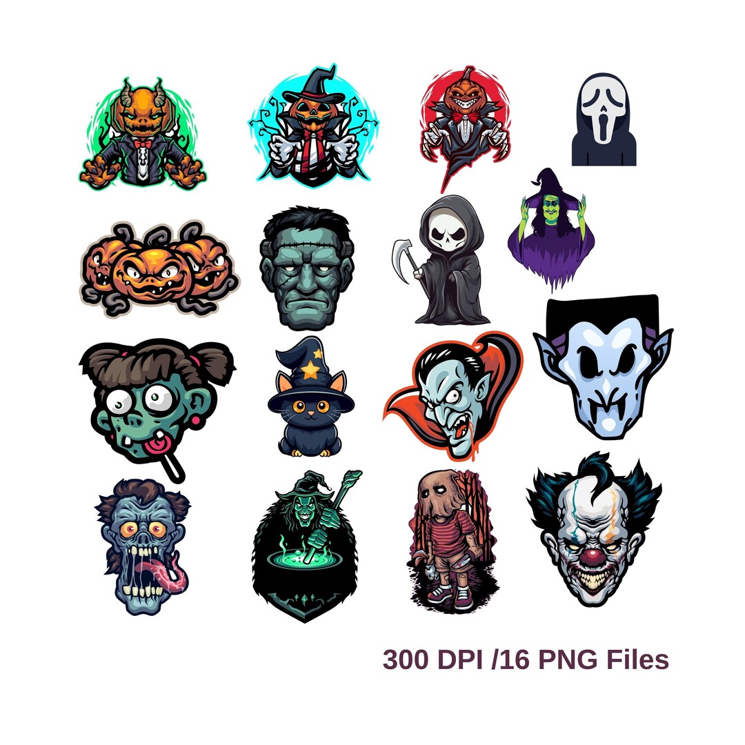 Horror Character Halloween Clipart PNG Bundle for Cricut, Scary Horror ...