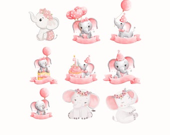 Cute Elephant Clipart, Watercolor Baby Boy Elephant Illustration, Cute ...