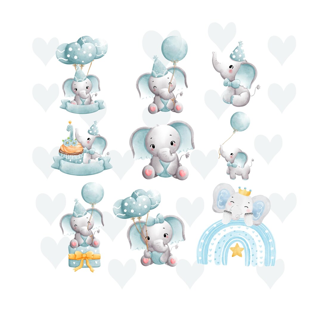 Cute Elephant Clipart, Watercolor Baby Boy Elephant Illustration, Cute ...