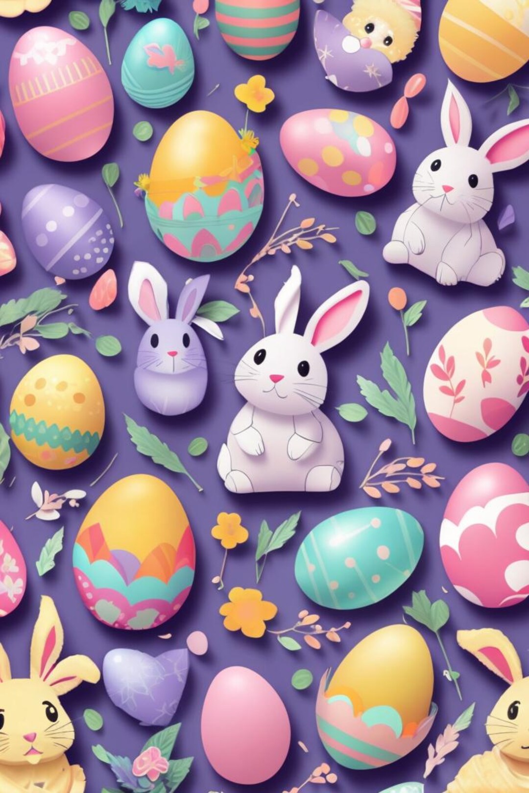 9 Easter Egg Digital Wallpaper With Colorful Easter Eggs and Bunny in ...