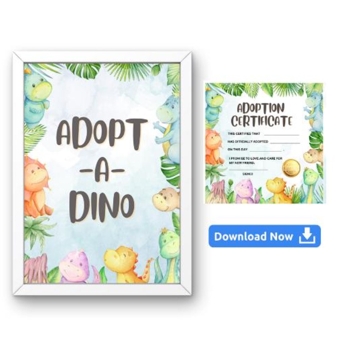 Adopt a Dinosaur Party Printable | Cute Dino Adoption Certificate ...
