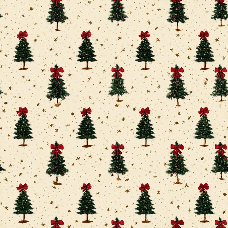 Christmas Tree With Bows Seamless Pattern: Green Trees Red Bows (JPEG ...