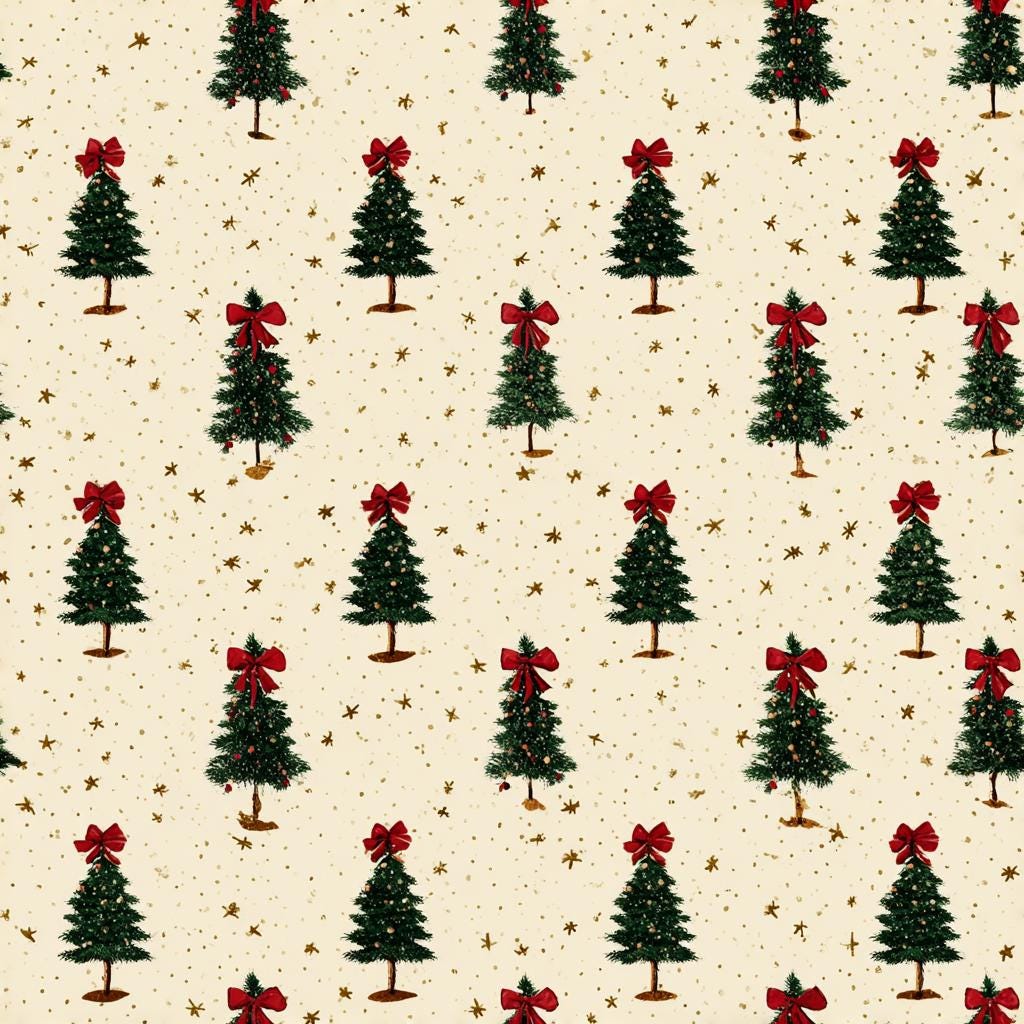 Christmas Tree With Bows Seamless Pattern: Green Trees Red Bows (JPEG ...
