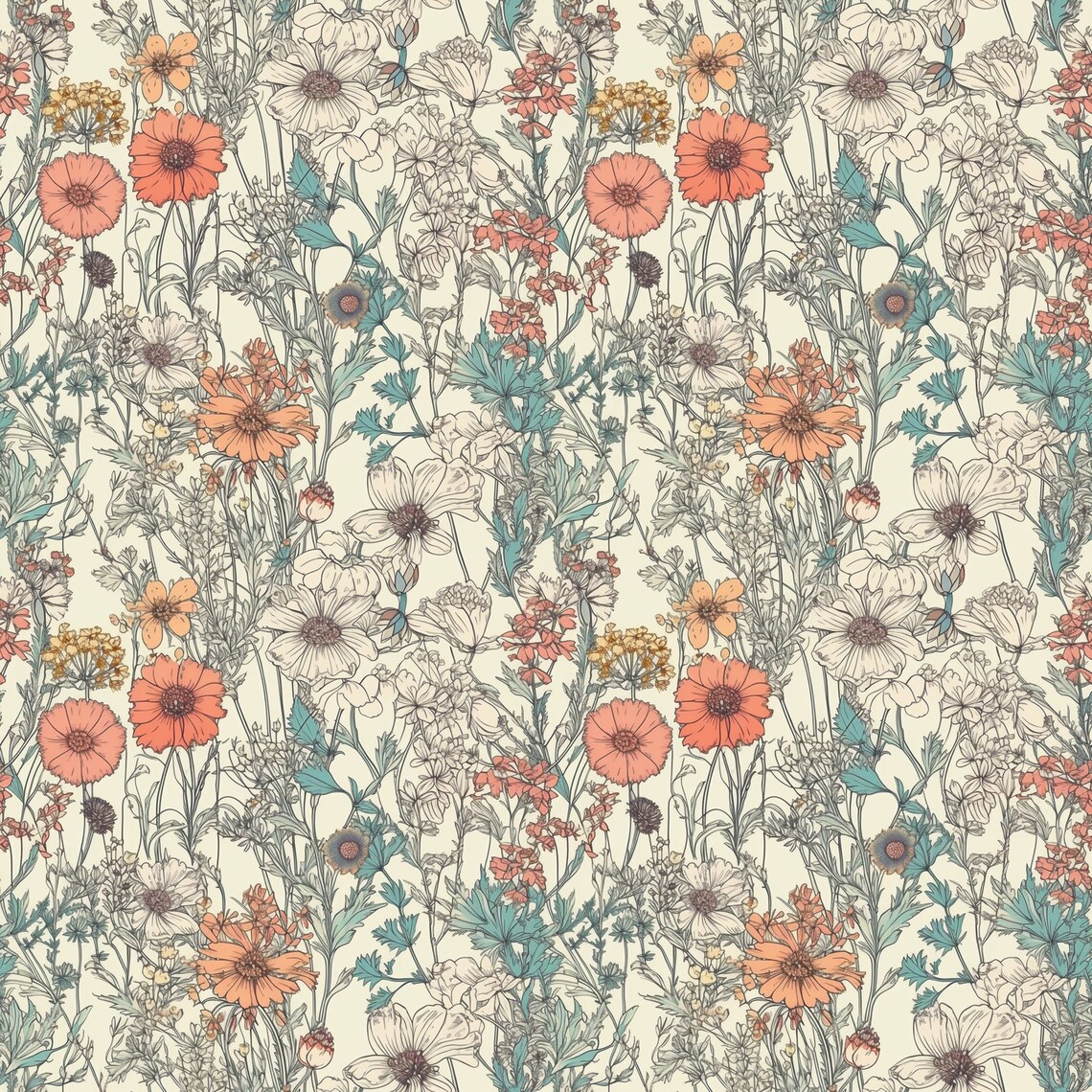 Wildflower Garden Seamless Floral Digital Pattern for Crafting and ...