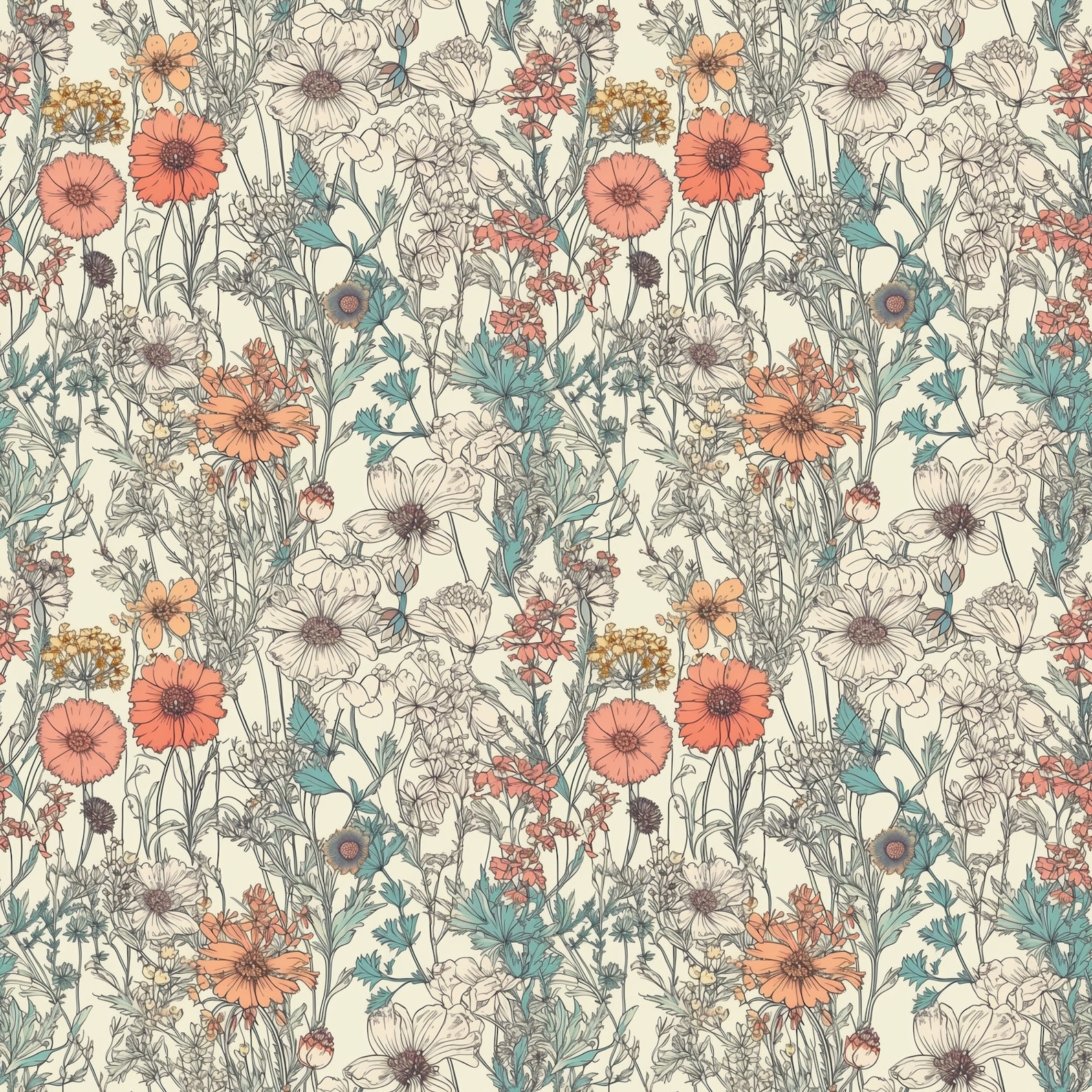 Wildflower Garden Seamless Floral Digital Pattern for Crafting and ...