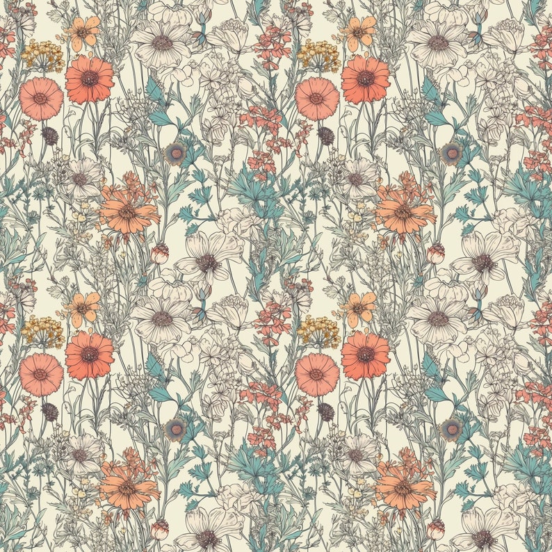 Wildflower Garden Seamless Floral Digital Pattern for Crafting and ...