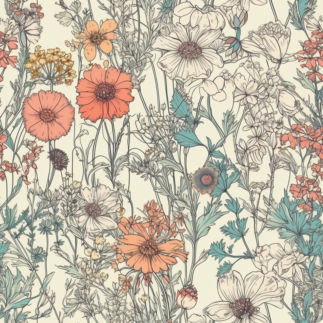 Wildflower Garden Seamless Floral Digital Pattern for Crafting and ...