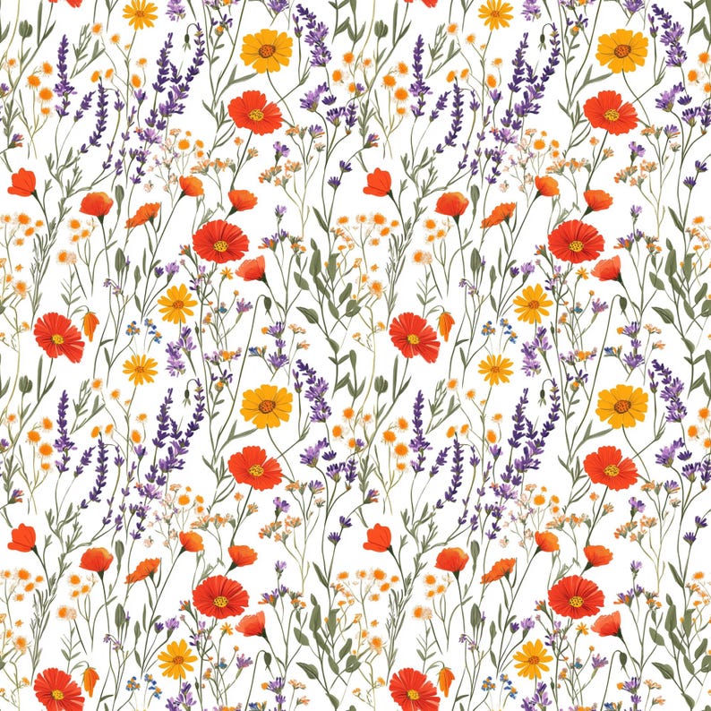 Wildflower Garden Floral Digital Pattern for Crafting and Design ...