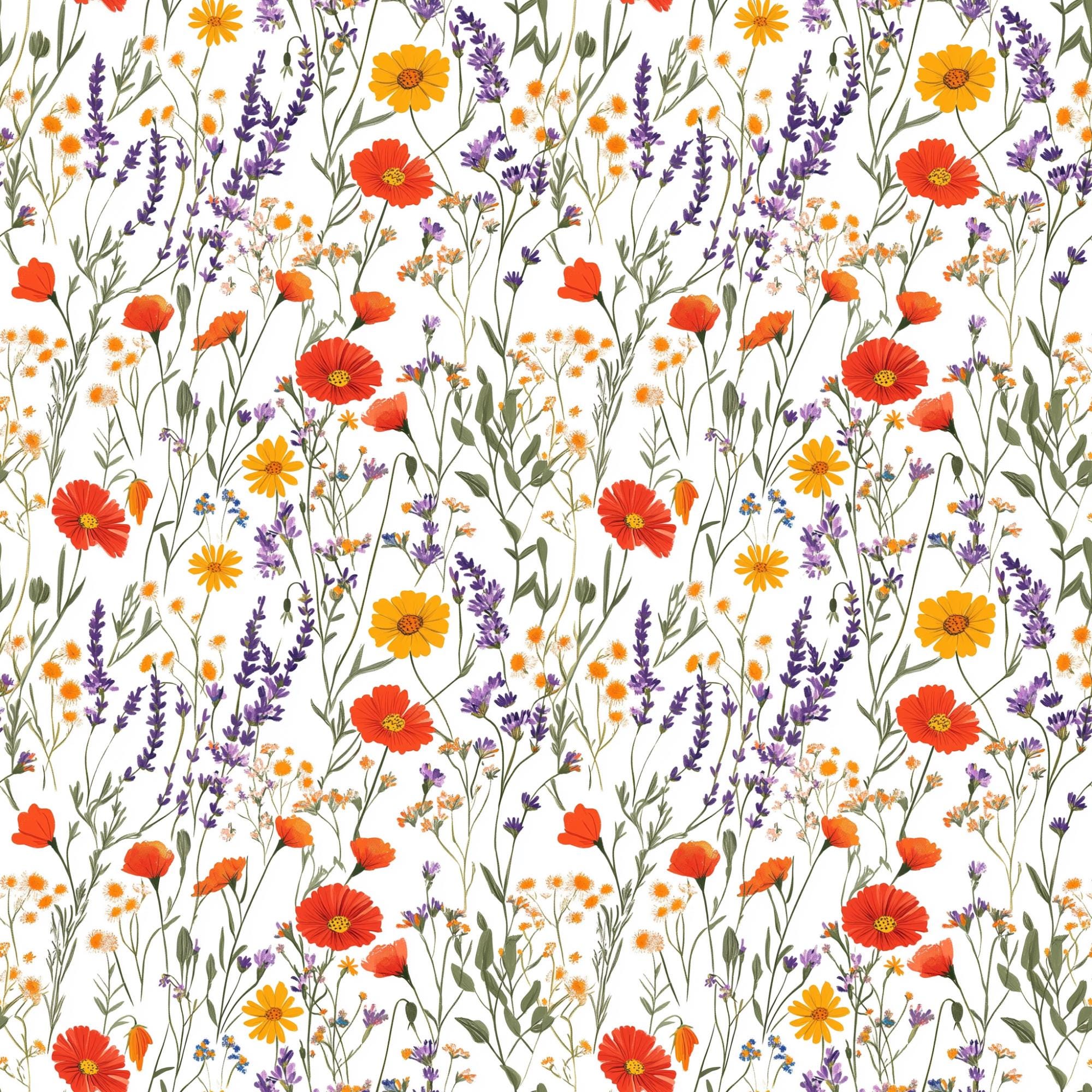 Wildflower Garden Floral Digital Pattern for Crafting and Design ...