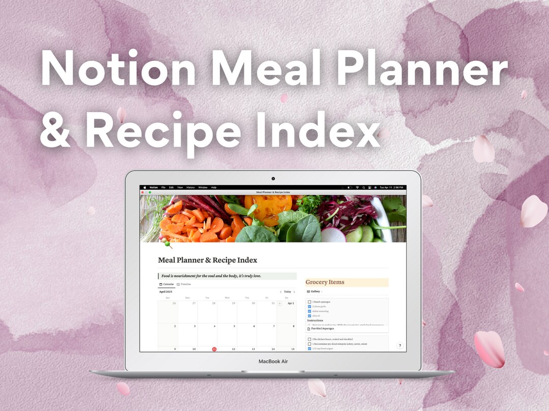 Notion Meal Planner & Digital Recipe Book Template | Notion Planner ...