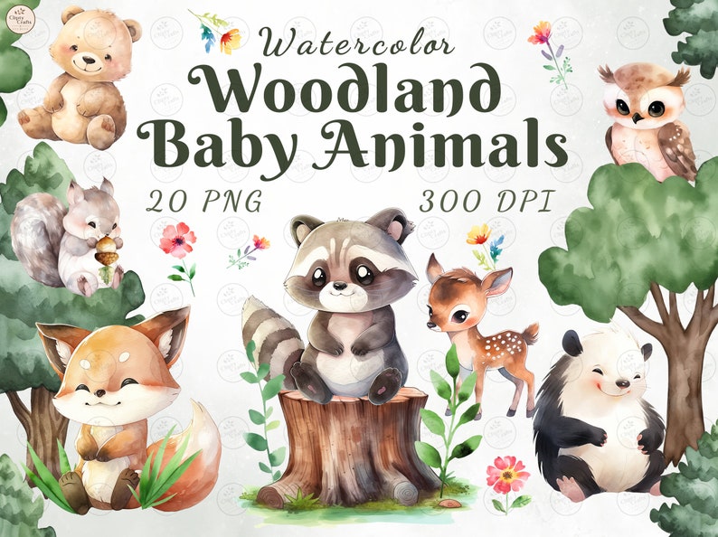 Watercolor Woodland Animals Clipart, Baby Forest Animals, Forest ...