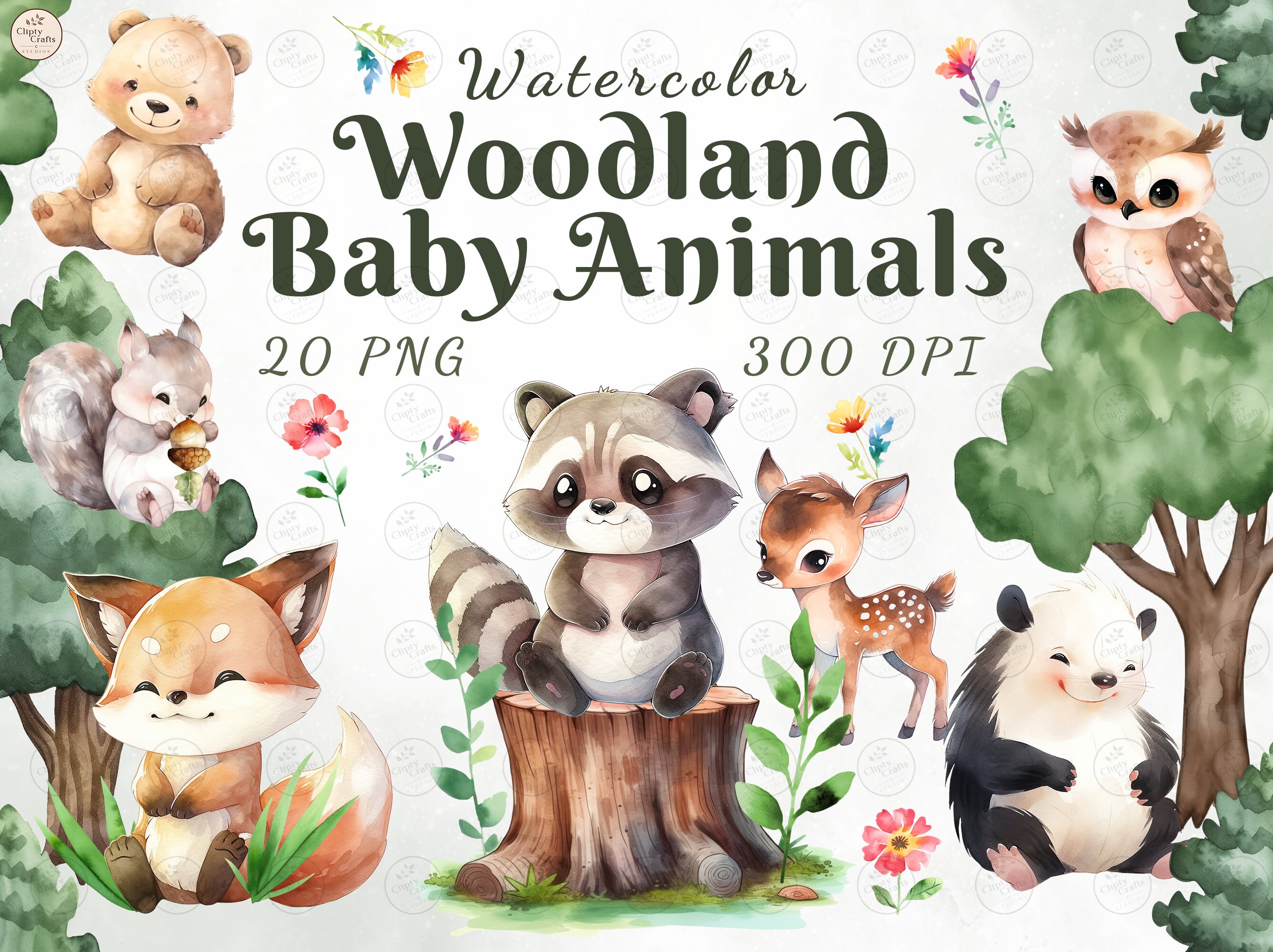 Watercolor Woodland Animals Clipart, Baby Forest Animals, Forest ...