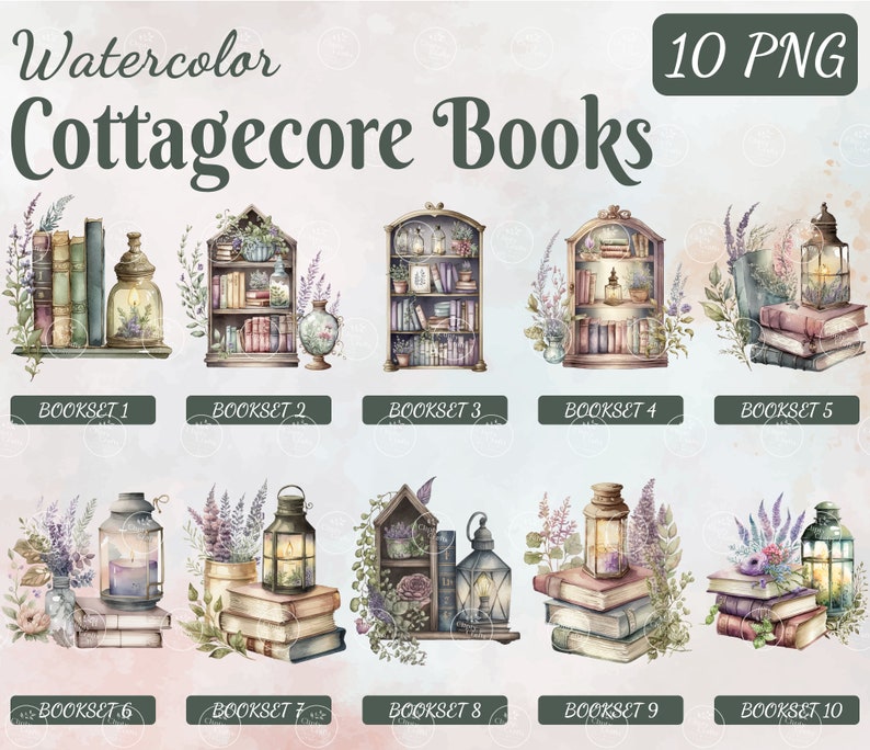 Watercolor Books PNG, Cottagecore Book Clipart, Floral Cottagecore ...