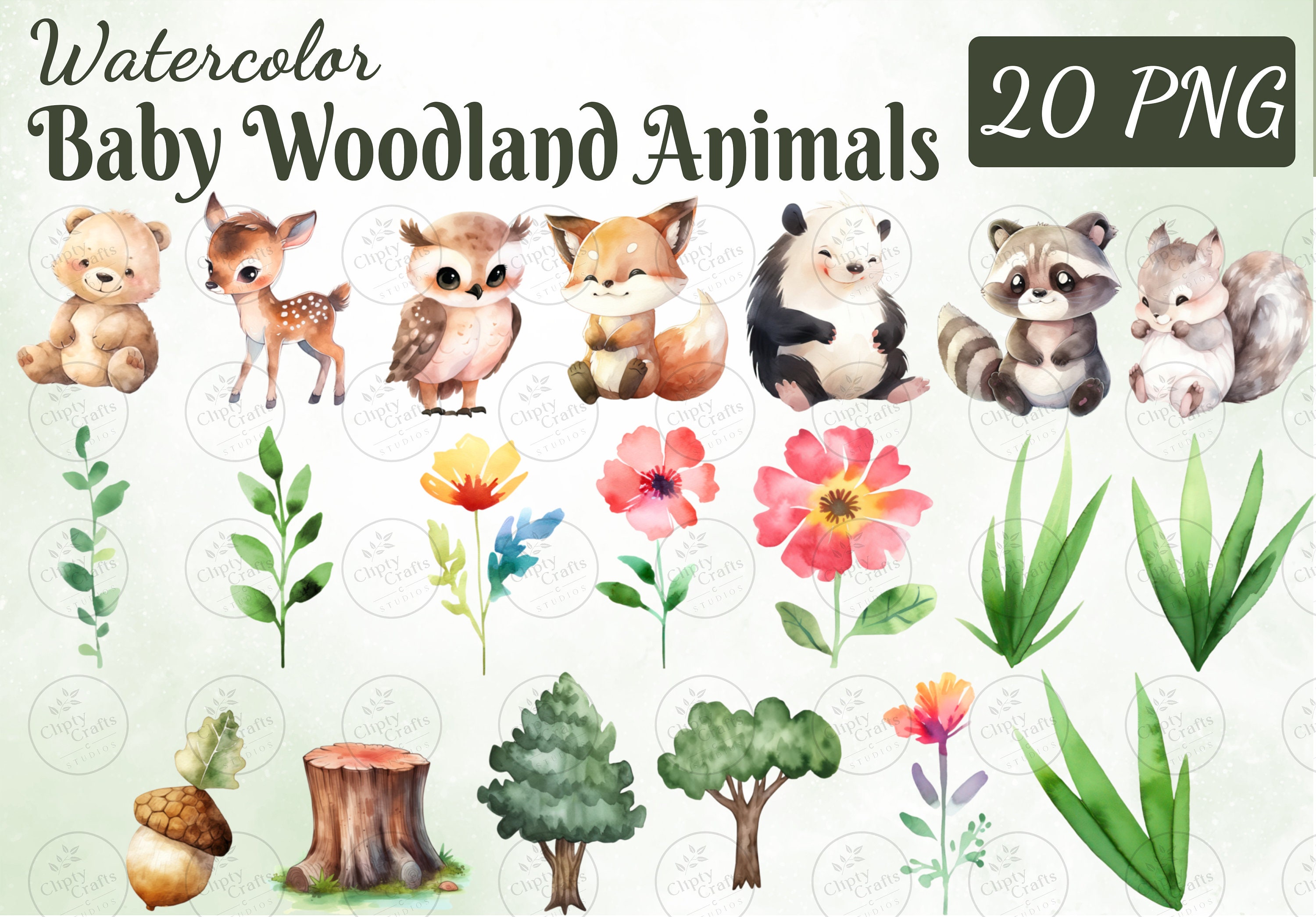 Watercolor Woodland Animals Clipart, Baby Forest Animals, Forest ...