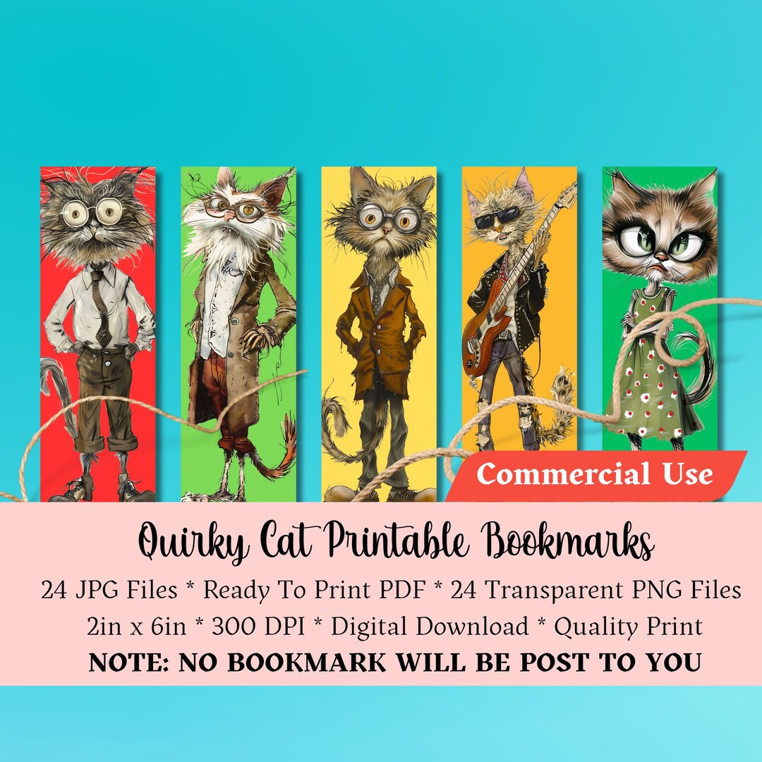 Printable Cat Bookmarks Cute Quirky Cat Page Markers for Book Lovers ...