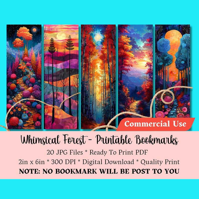 Printable Bookmarks Whimsical Forest, Whimsical Woodland Bookmarks Cute ...