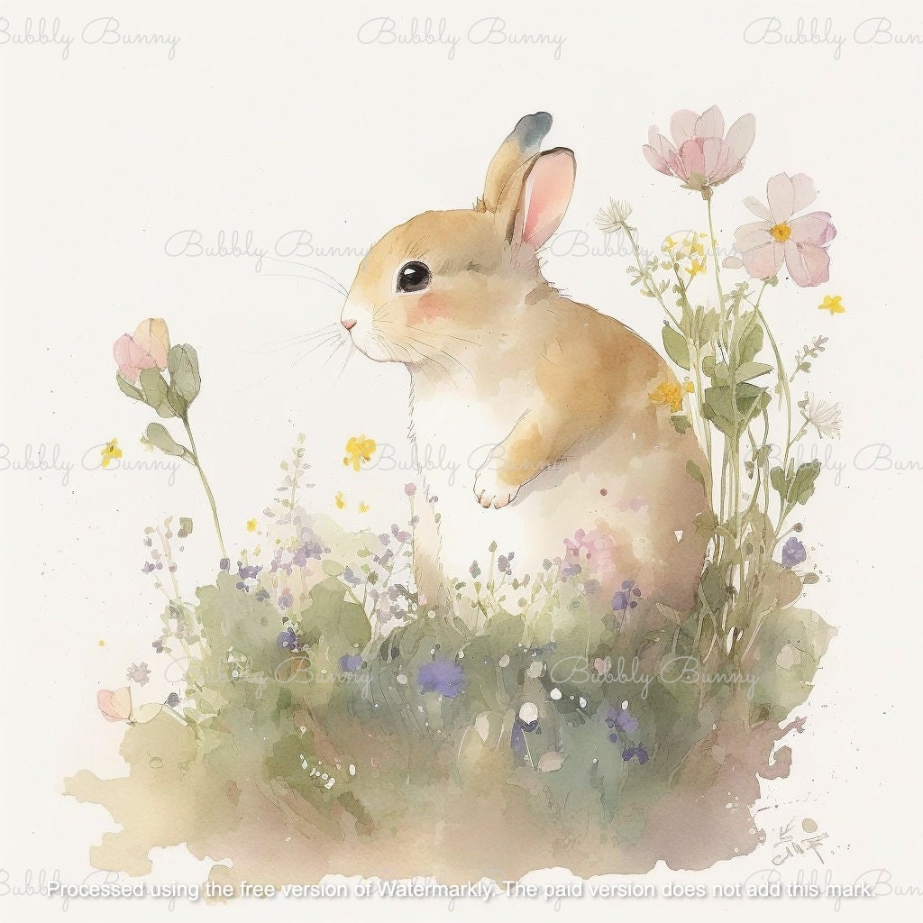 Bunnies With Flower Clipart - Nursery Spring Clipart - Children ...
